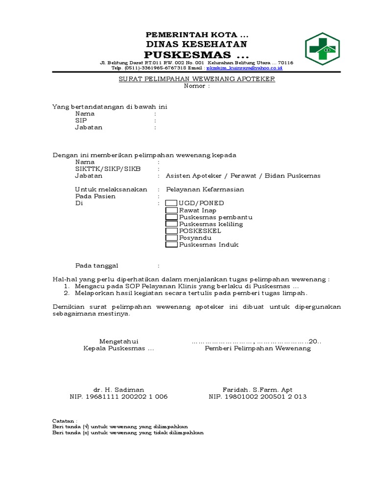 Contoh Form Pelimpahan Wewenang | PDF