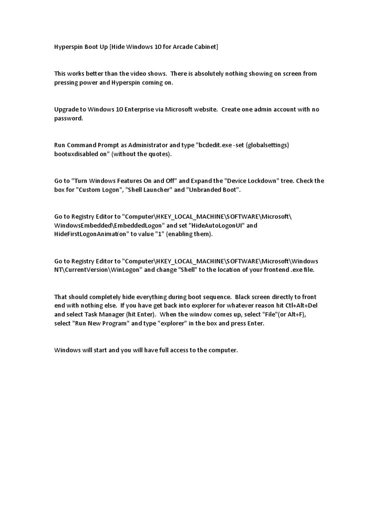Hyperspin Boot Up (Ocultar Windows 10 para Arcade Cabinet) | PDF ...