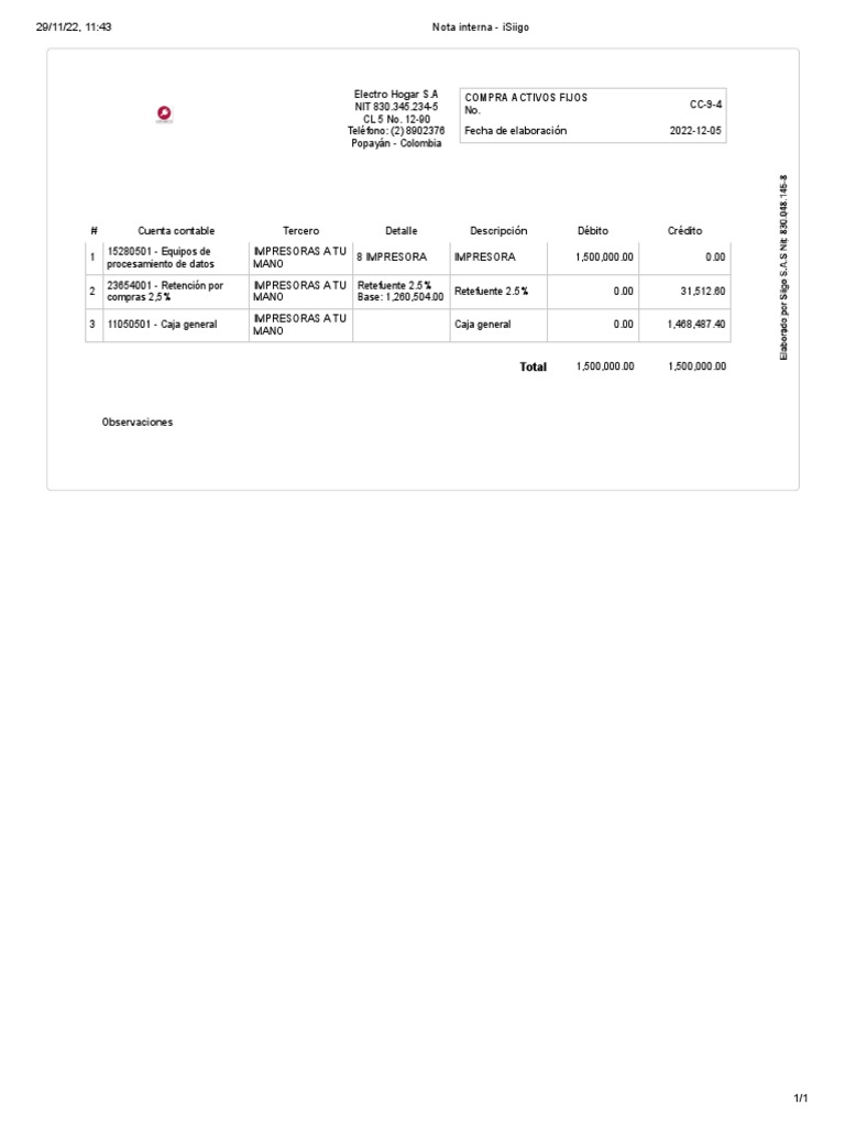 Comprobante Compra de Impresora | PDF