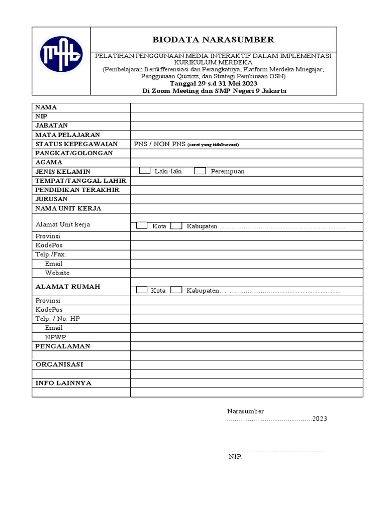 Contoh Biodata Narasumber Pelatihan Berkas Belajar - vrogue.co