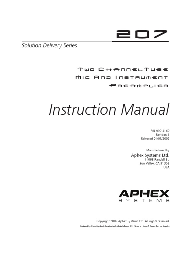 Aphex 207 User Manual | PDF | Microphone | Electricity