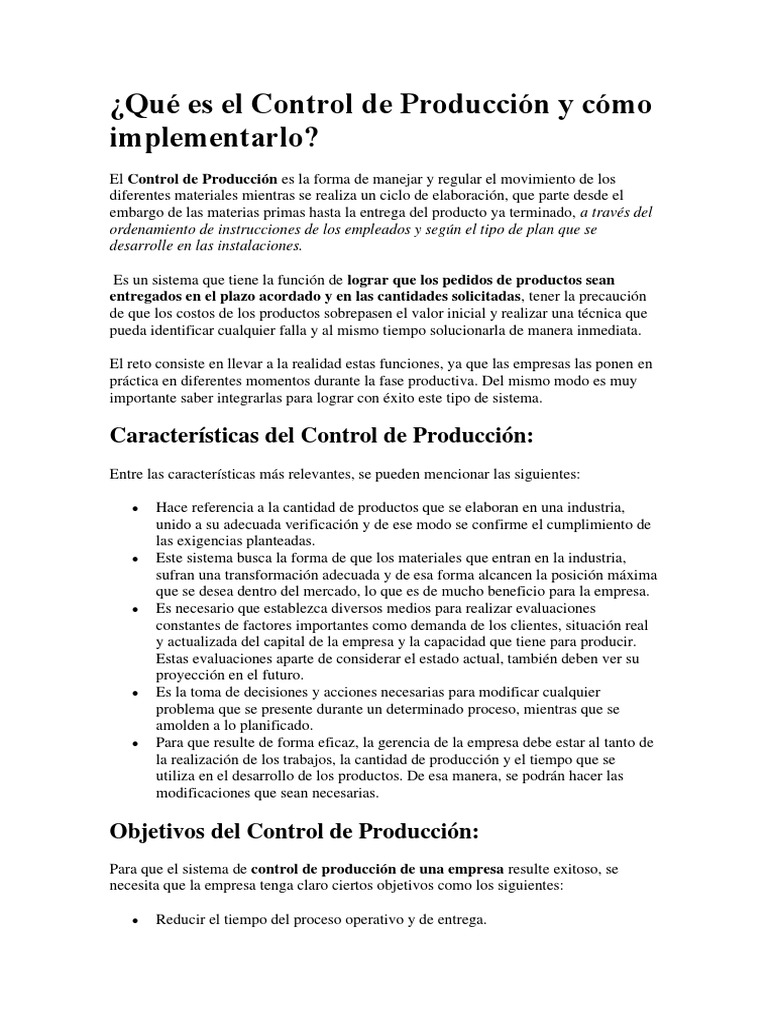 Control de Produccion | PDF | Planificación | Calidad (comercial)