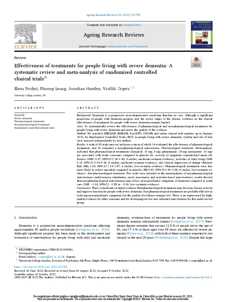 Effectiveness of Treatments For People Living With Severe Dementia - A ...