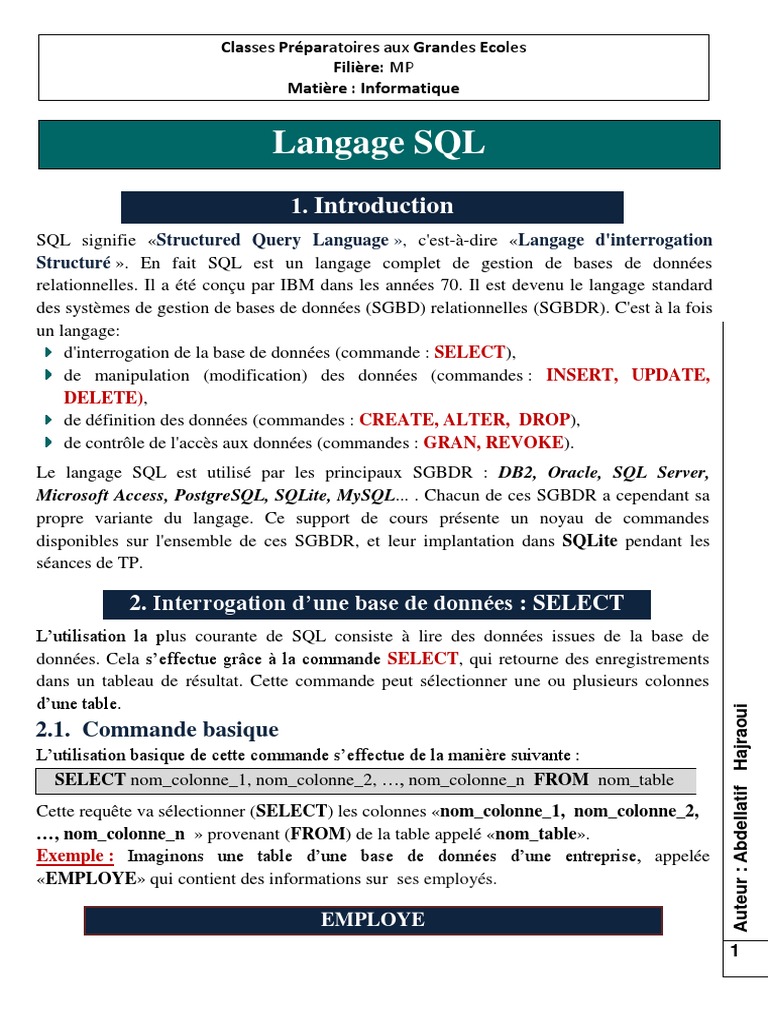 Langage SQL - Hajraoui | PDF | SQL | Base de données relationnelle