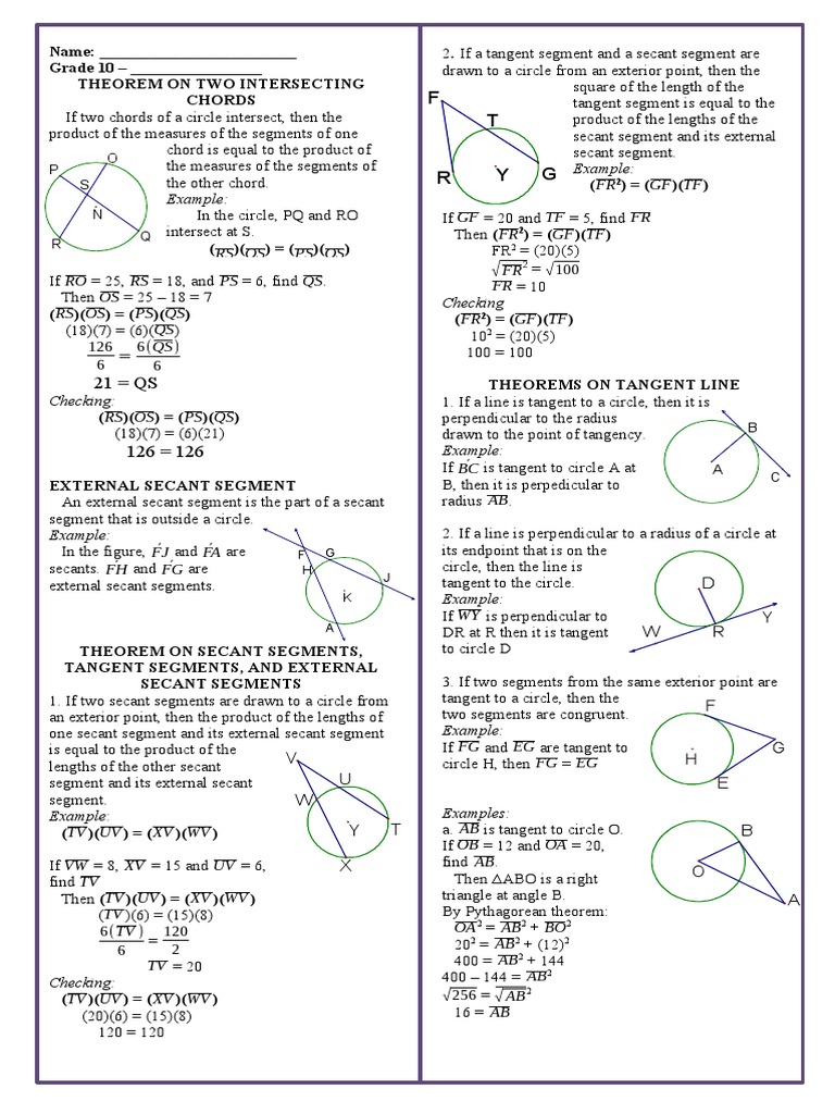 Theorems On Circles (Segments) | PDF | Perpendicular | Circle