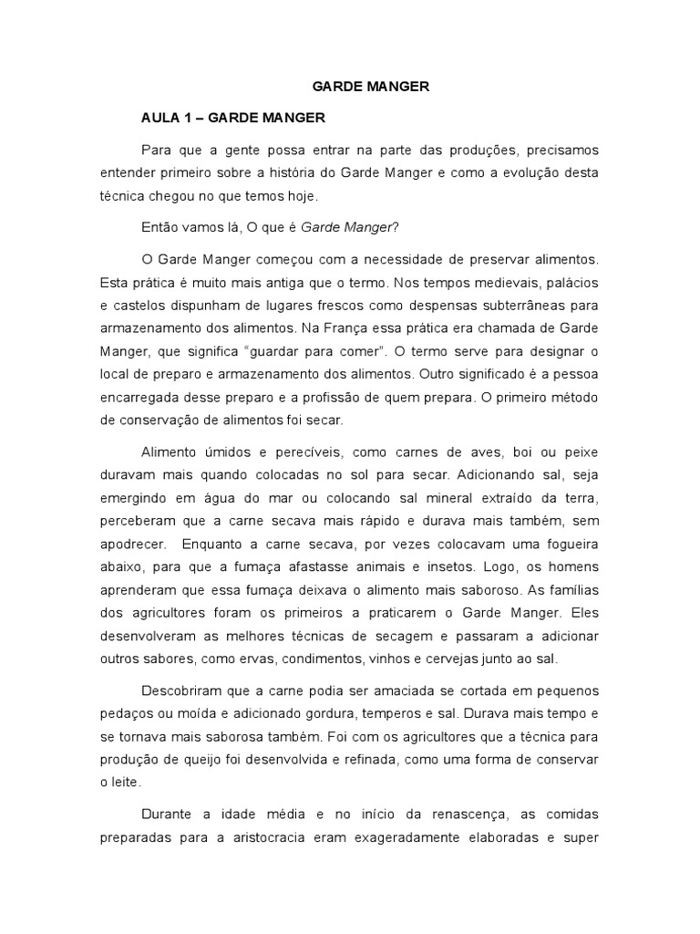História e Técnicas do Garde Manger | PDF