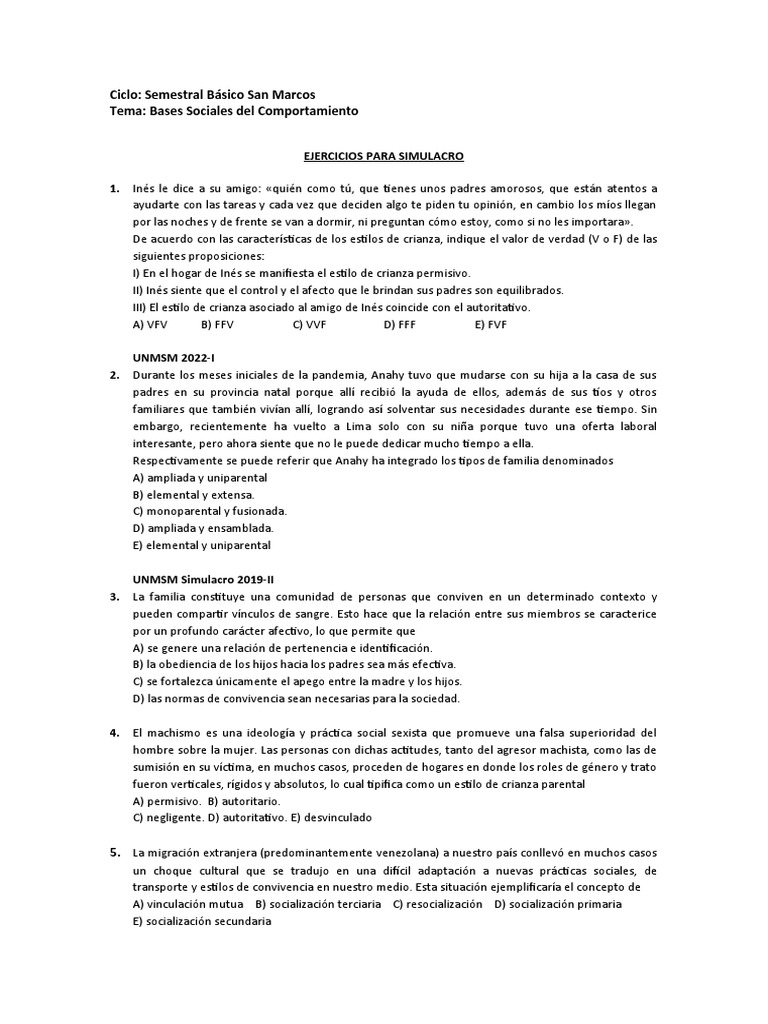 Tema 3 (Simulacro) | PDF | Machismo | Socialización