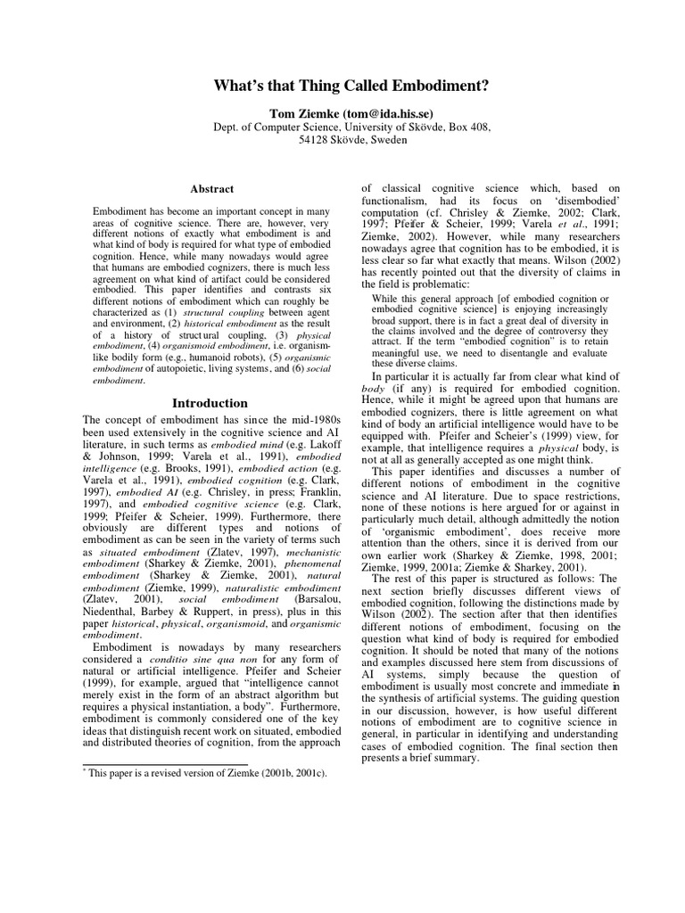 Embodiment in Cognitive Science | PDF | Embodied Cognition | Concept