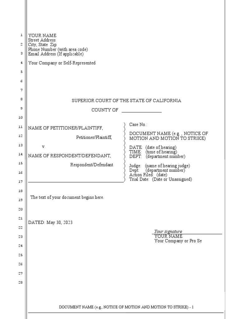 California-Pleading-Paper Motion To Strike | PDF
