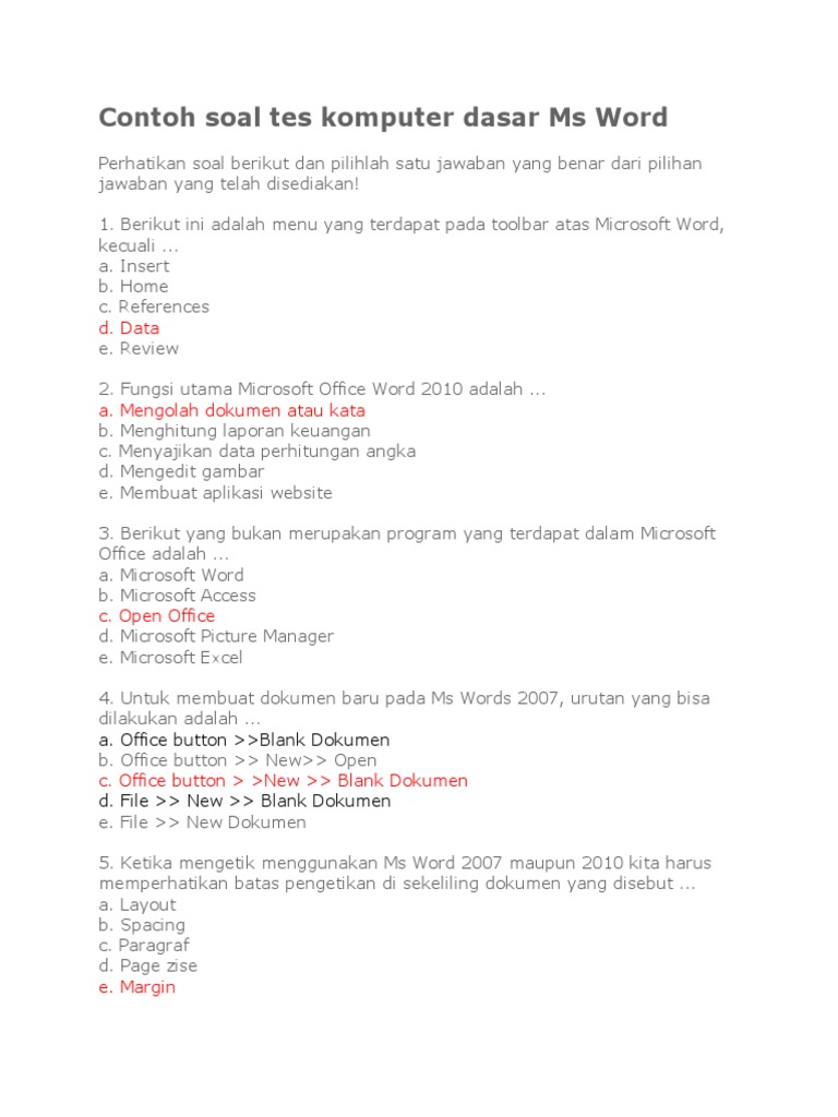 Contoh Soal Tes Komputer | PDF