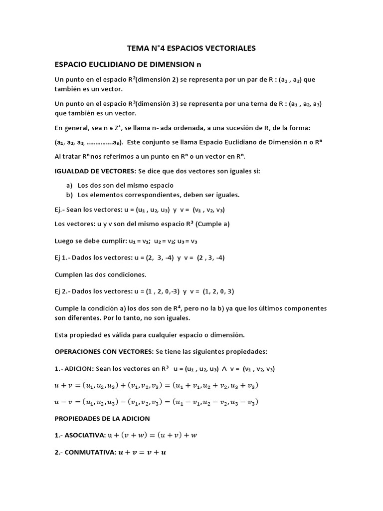 Tema 4 E. Vect. 22 | PDF | Espacio vectorial | Base (álgebra lineal)