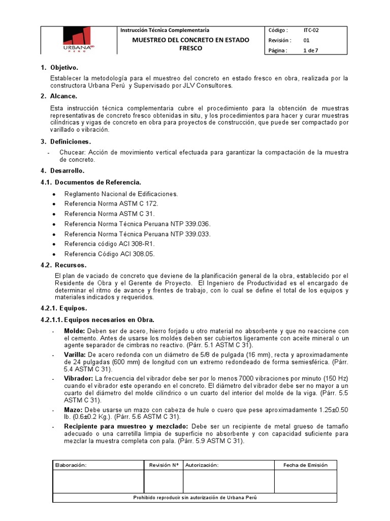ITC 02 - Muestreo de Concreto en Estado Fresco | PDF | Hormigón