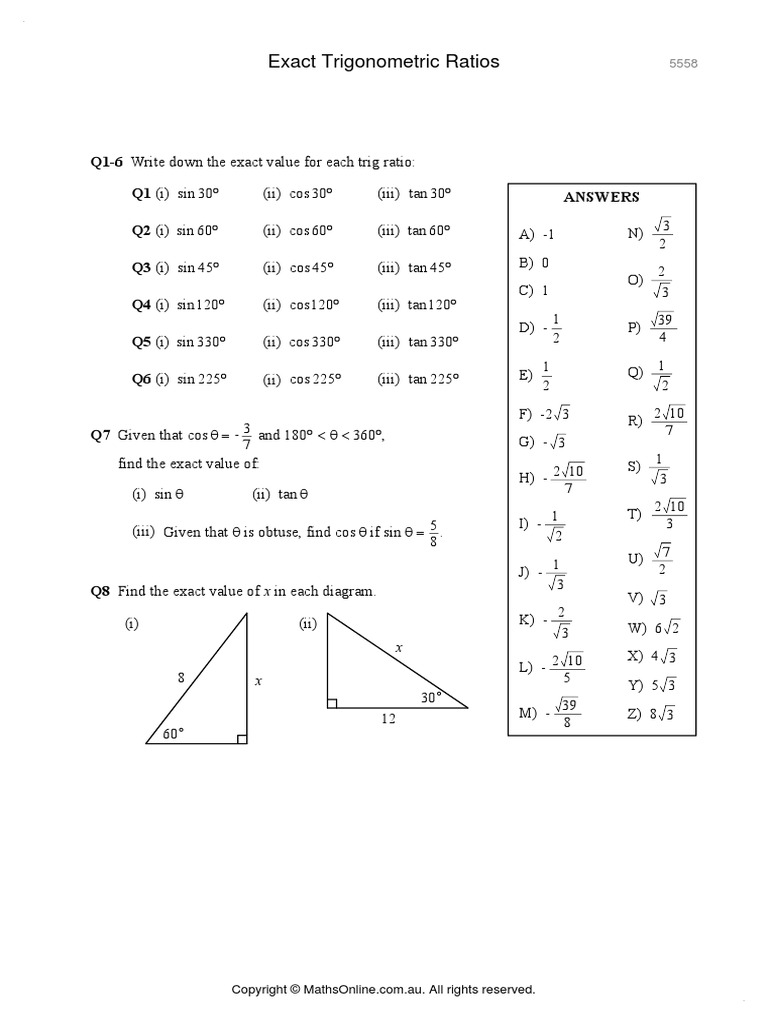 Exact Trig Ratios | PDF