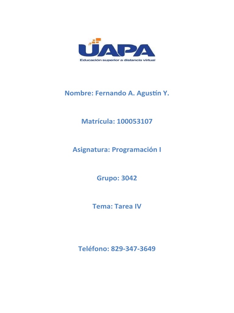 Programacion I-Tarea IV | PDF | Programación de computadoras | Informática