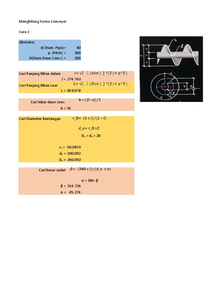 Rumus Perhitungan Screw Conveyor | PDF