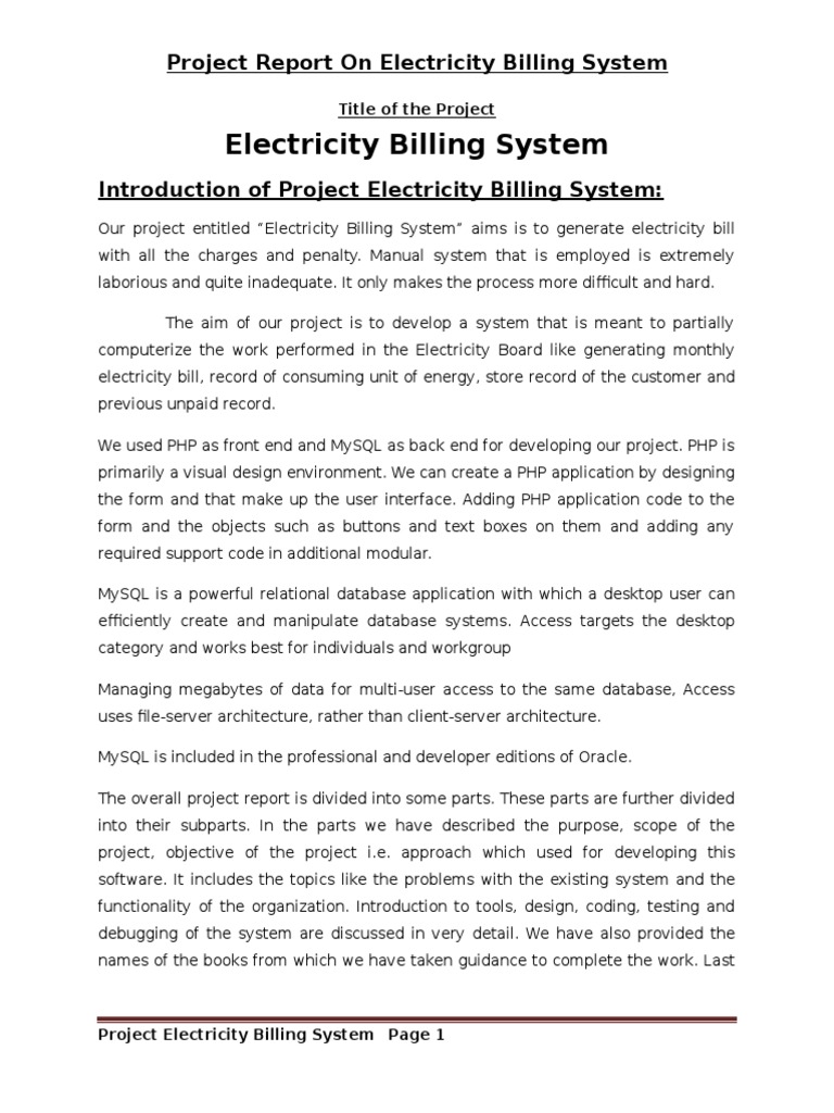 PHP and Mysql Project On Electricity Billing System | PDF | Relational Database | Databases
