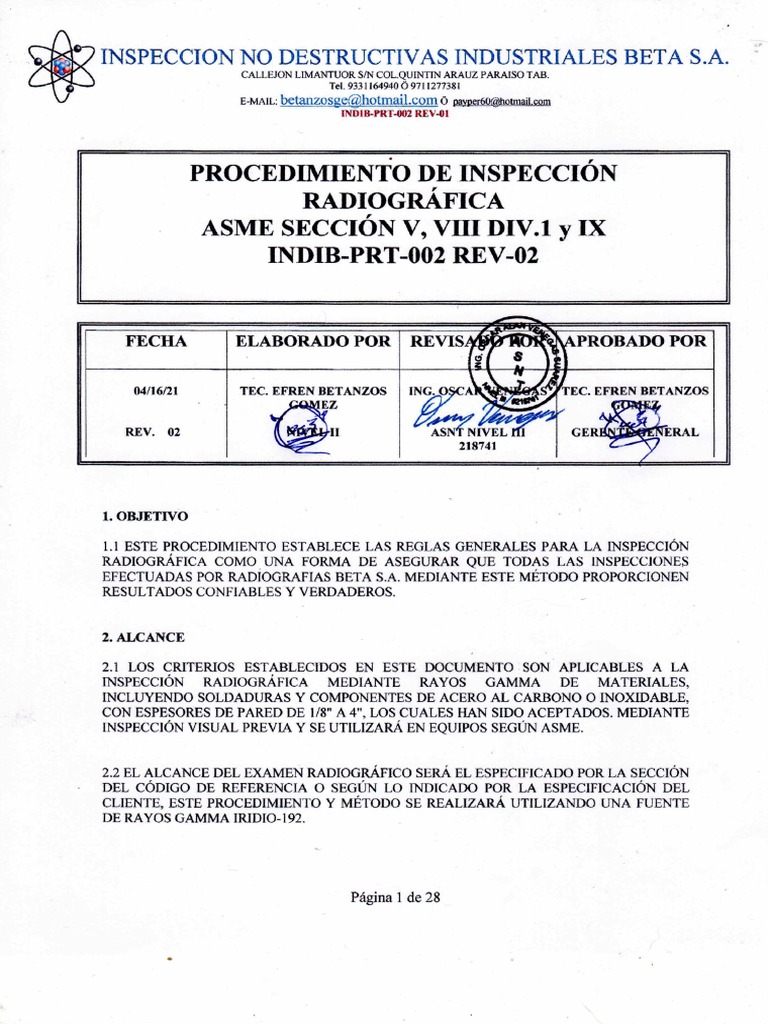 Procedimiento de Inspección Radiográfica | PDF | Rayo X | Soldadura