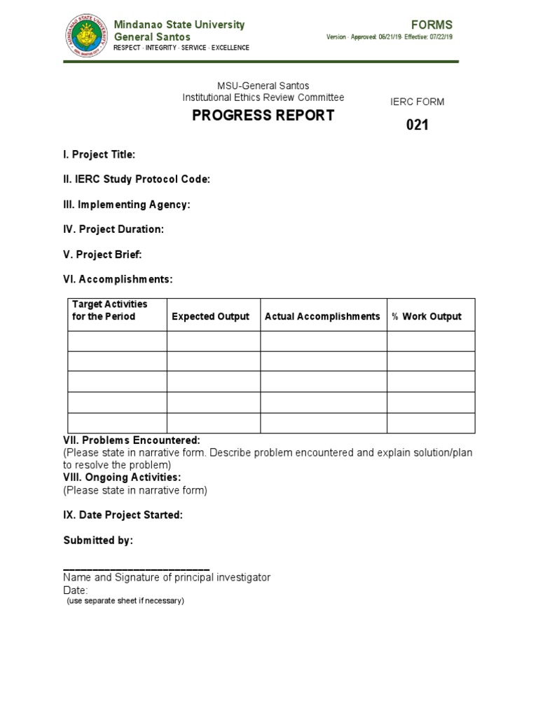 Form 021 - Progress Report | PDF