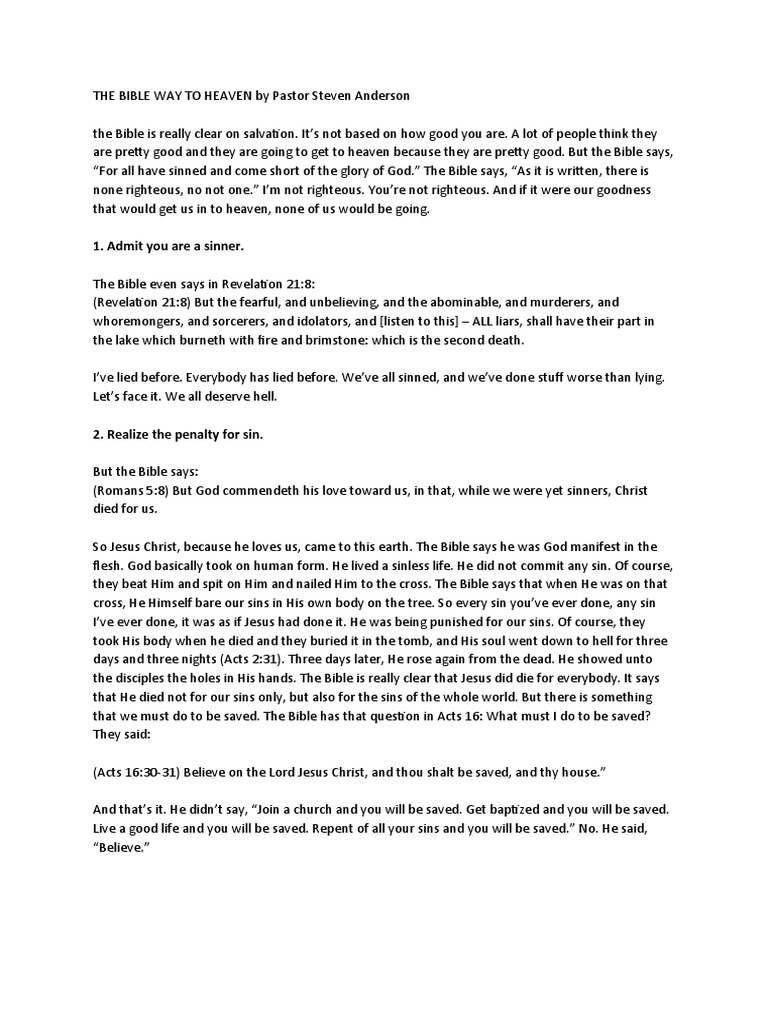 THE BIBLE WAY TO HEAVEN by Pastor Steven Anderson | PDF | Eternal Life ...