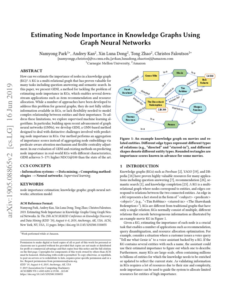 2019 - Park - Estimating Node Importance in Knowledge Graphs Using Graph Neural Networks | PDF ...