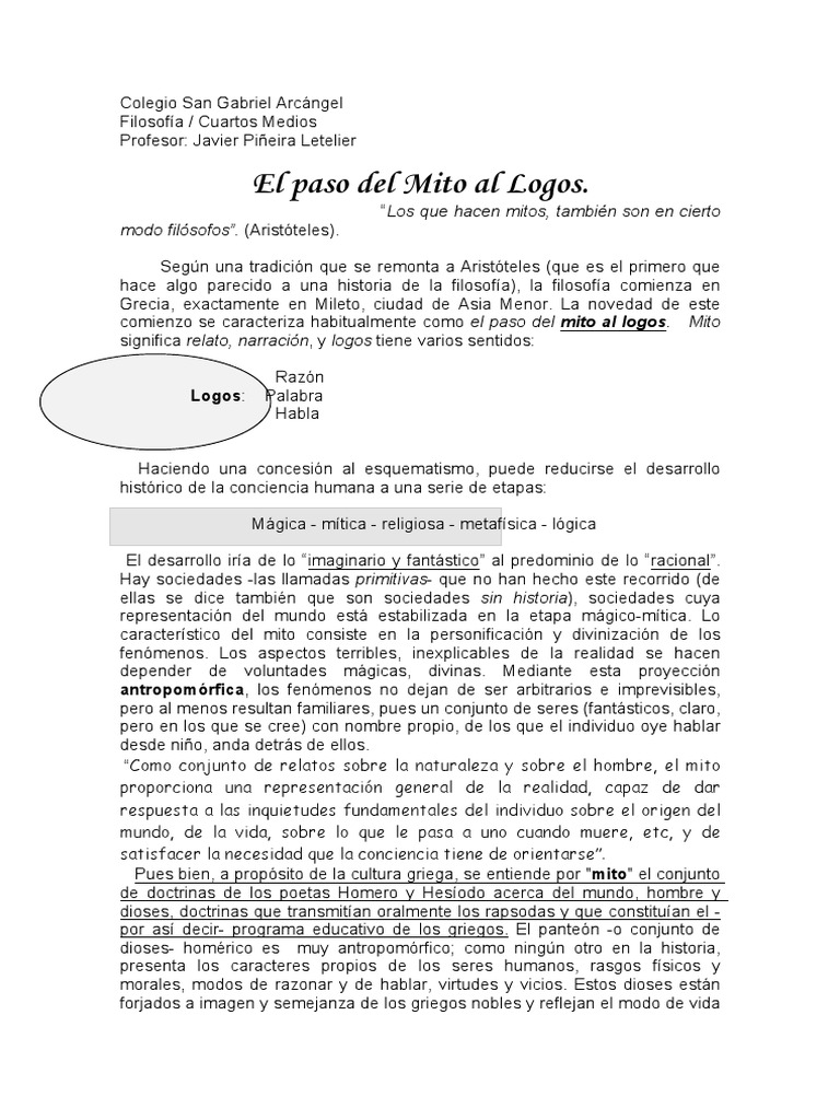 El Paso Del Mito Al Logos.: Modo Filósofos". (Aristóteles) | PDF ...