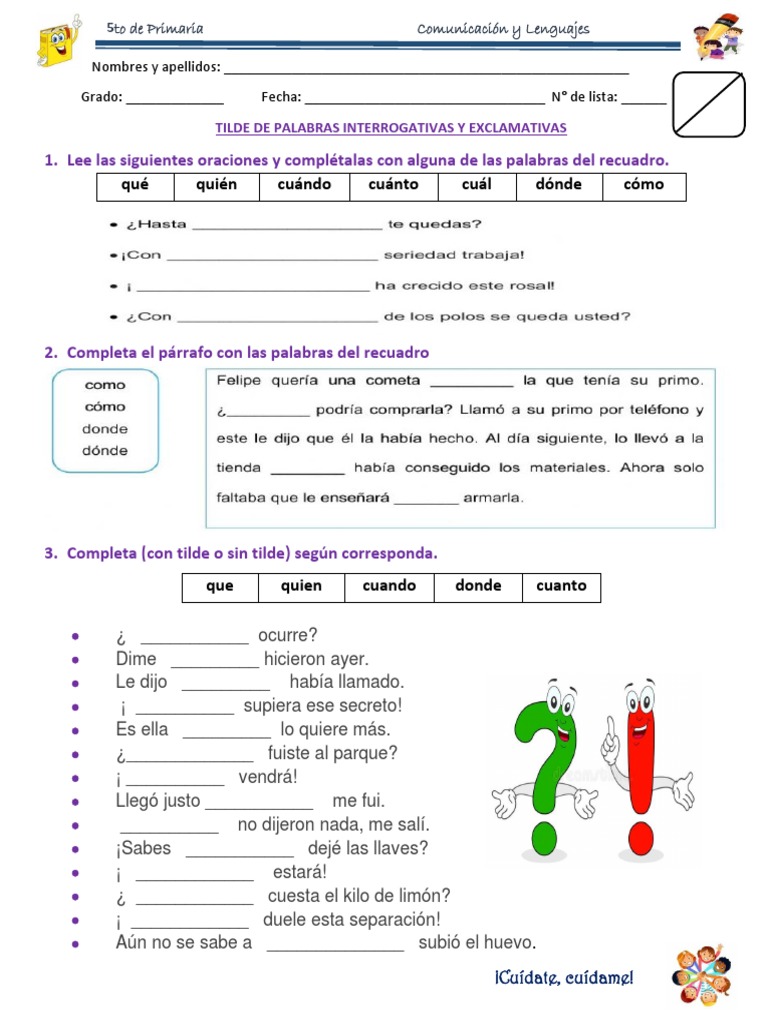 Ejercicios de Tilde en Interrogativos | PDF