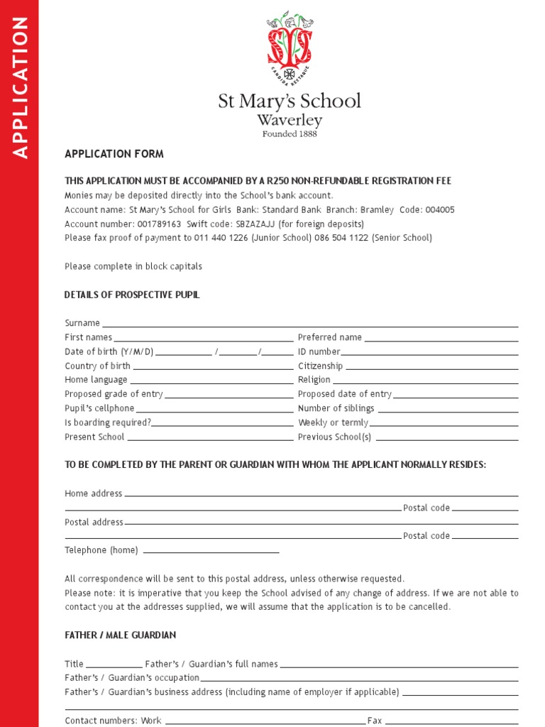 2011 stMarysApplicationForm | Download Free PDF | Legal Guardian ...