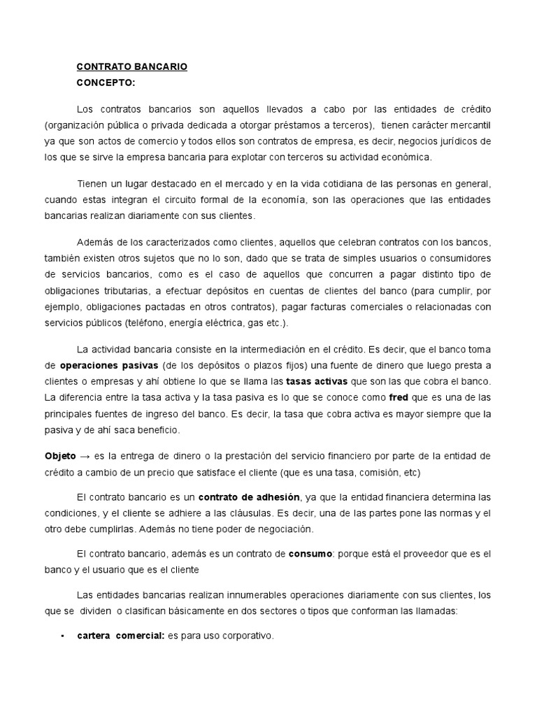 Contrato Bancario Final | PDF | Bancos | Cheque