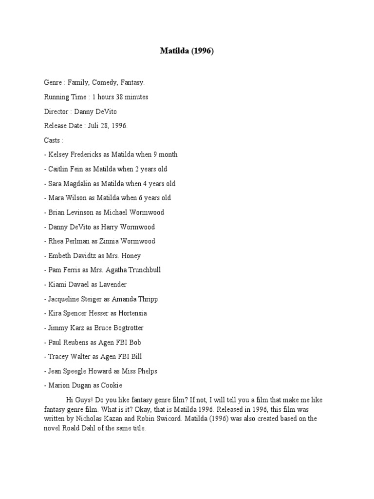 Review Text of Matilda 1996. | PDF