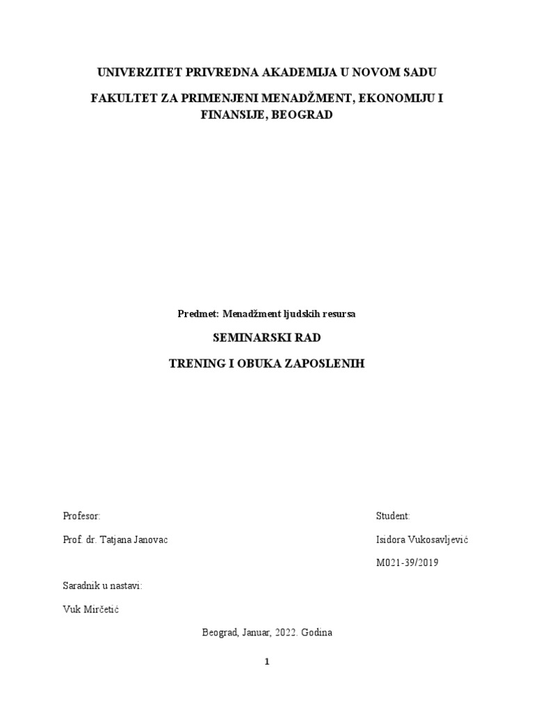 Seminarski Rad - Obuka Zaposlenih | PDF