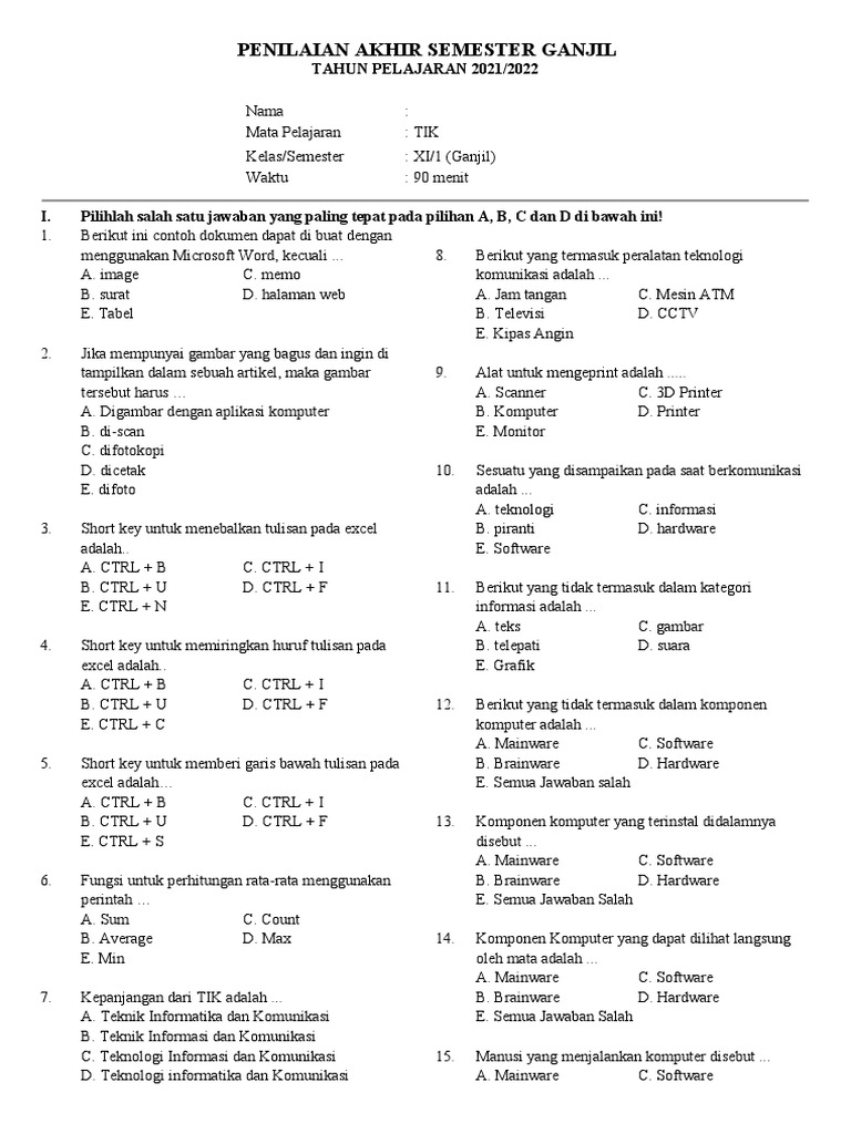 Soal Tik Xi | PDF | Game & Aktivitas | Teknologi & Rekayasa