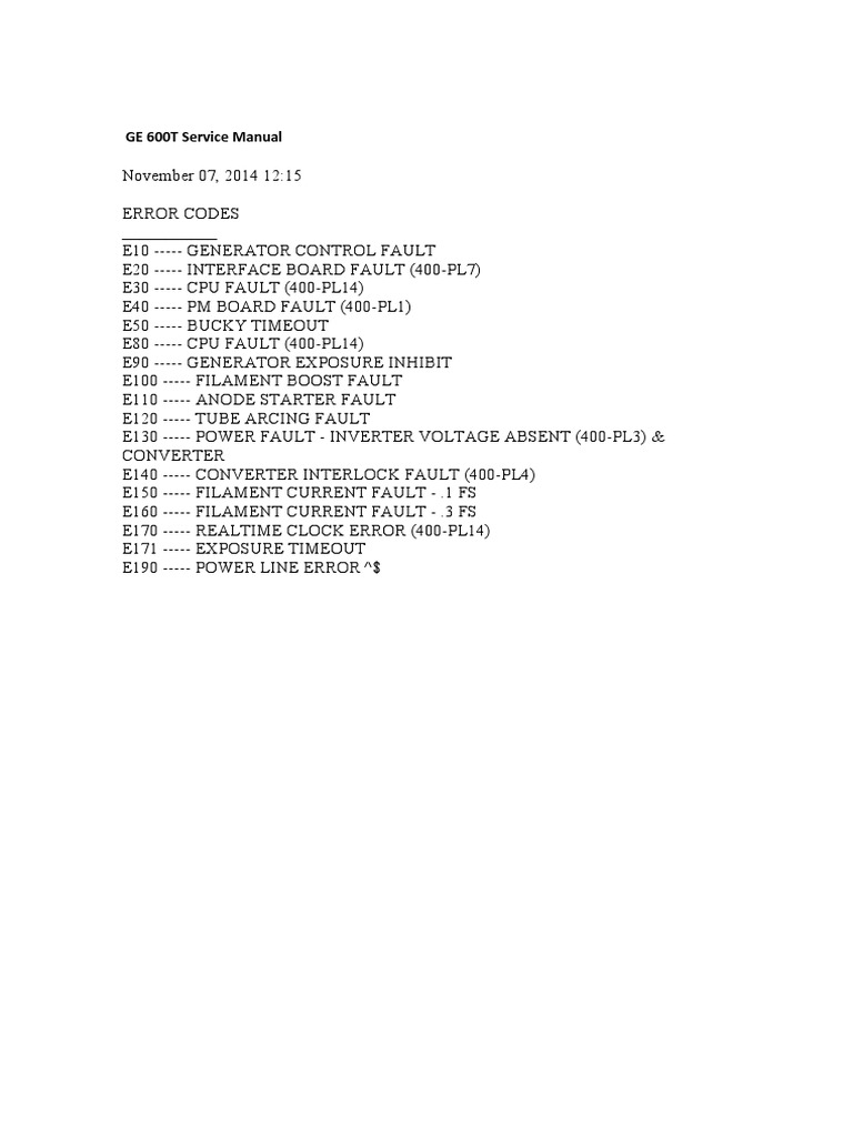 Codigos de Error 600t GE | PDF