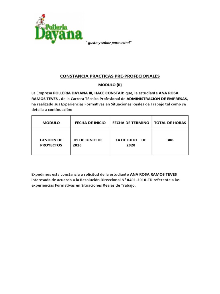 Constancia Practicas Pre Ana Rosaa | PDF