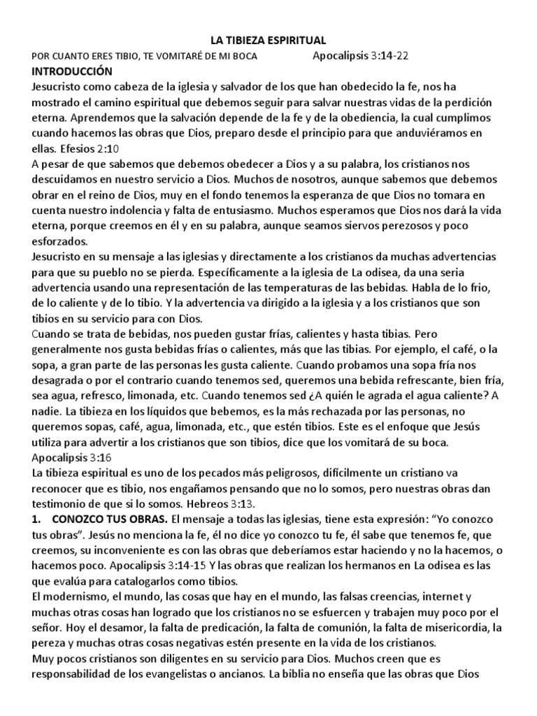 La Tibieza Espiritual | PDF | Jesús | Dios