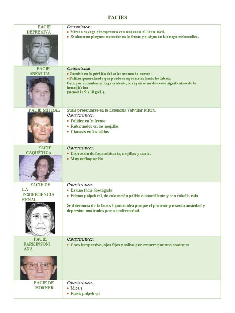 Características de Diferentes Facies Médicas | PDF | Cara | Anatomía humana