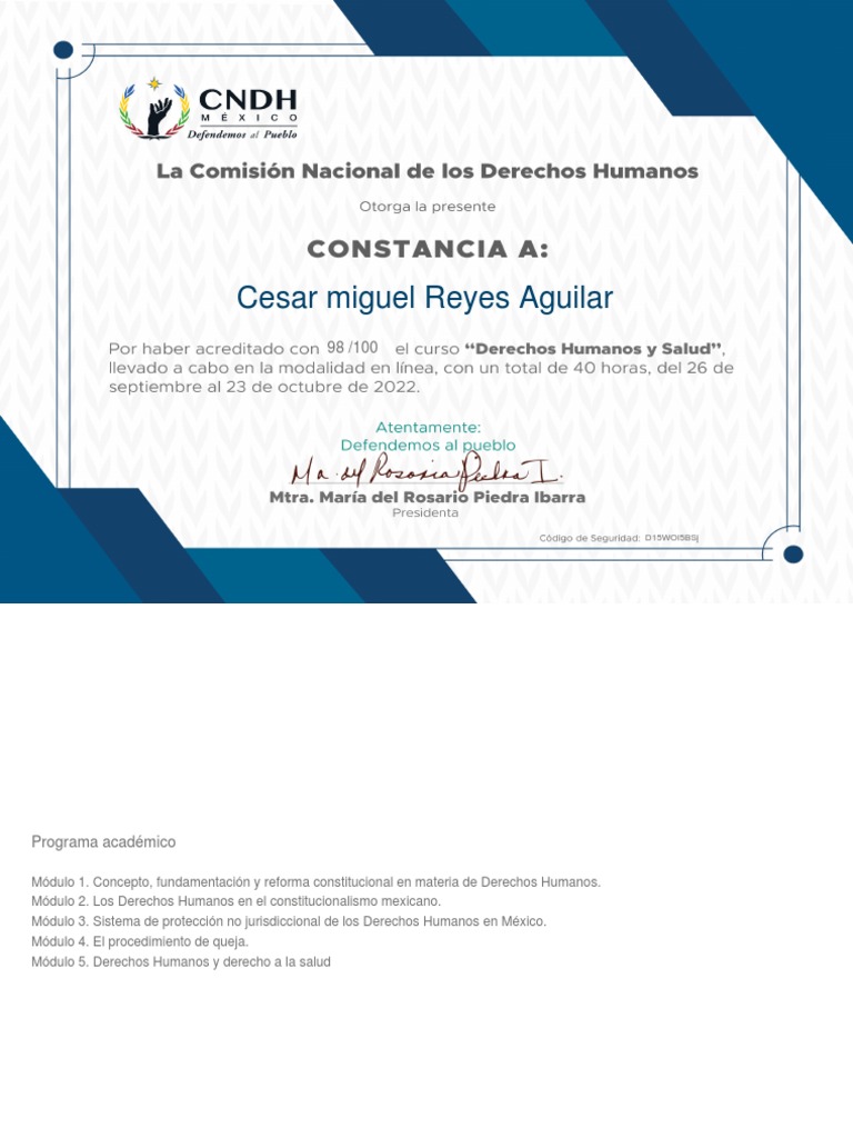 Constancia Curso Derechos Humanos y Salud | PDF Constancia Curso Derechos Humanos y Salud | PDF