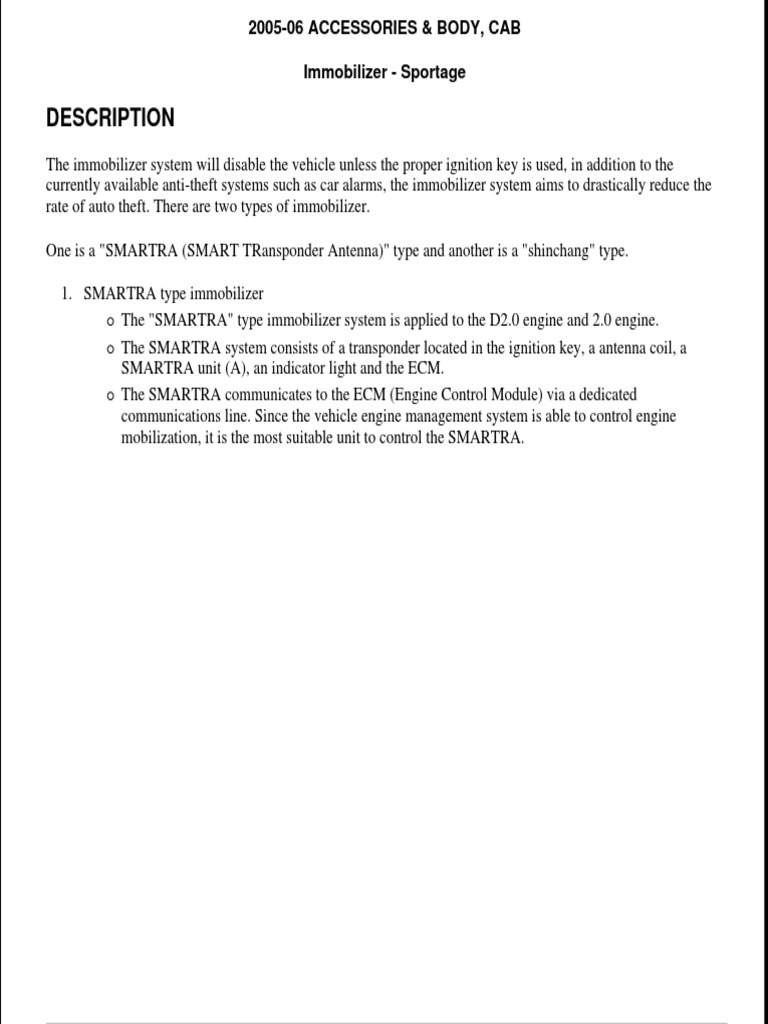 Kia Sportage Immobilizer System Guide | PDF | Radio | Wireless