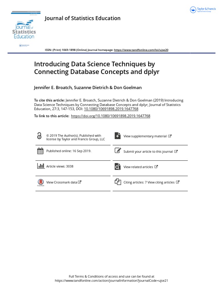 Introducing Data Science Techniques By Connecting Database Concepts And Dplyr Pdf Databases