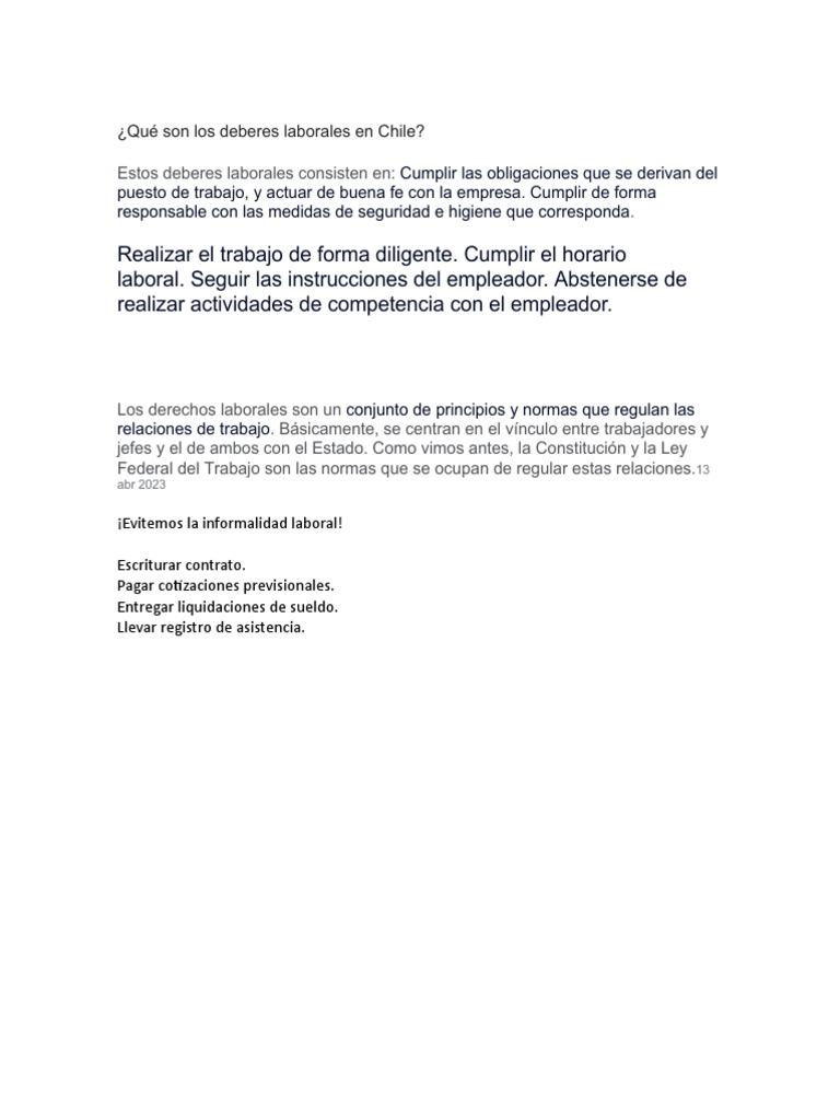 Guia Informativa de Deberes Laborales | PDF