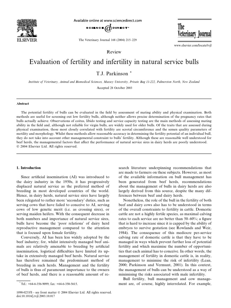 Evaluation of Fertility and Infertility in Natural Service Bulls | PDF ...