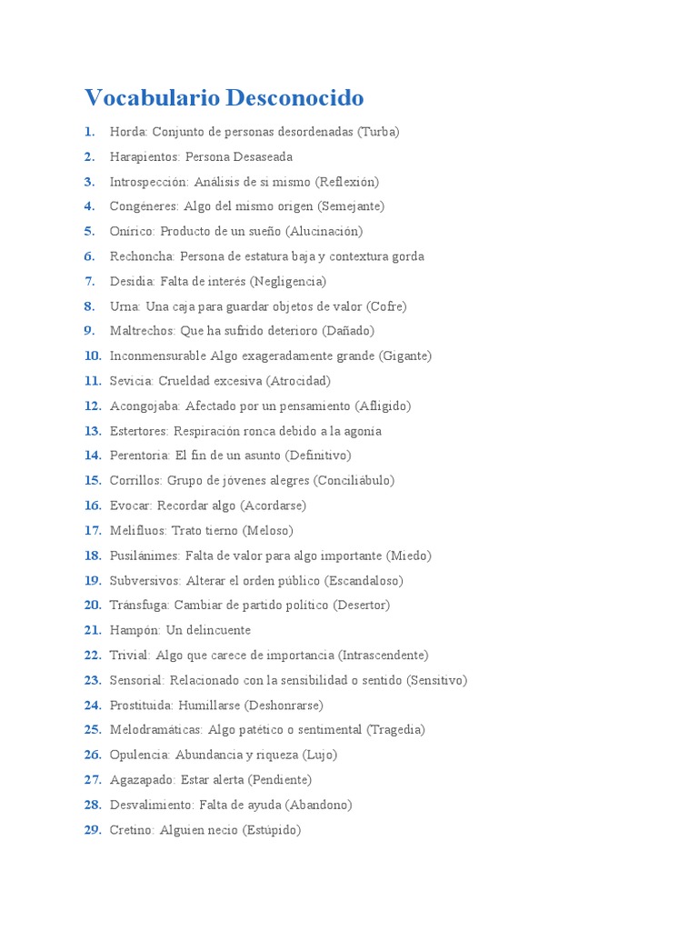 Vocabulario Desconocido | PDF