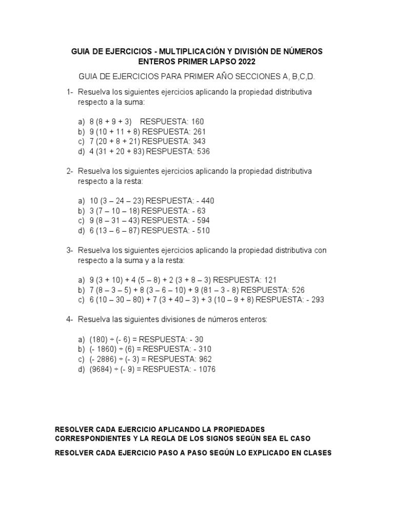 Guia de Ejercicios Primer Año | PDF