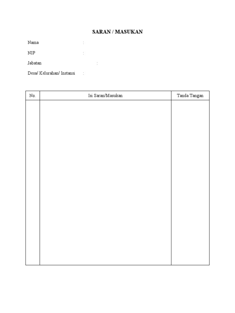 Formulir Saran dan Masukan | PDF