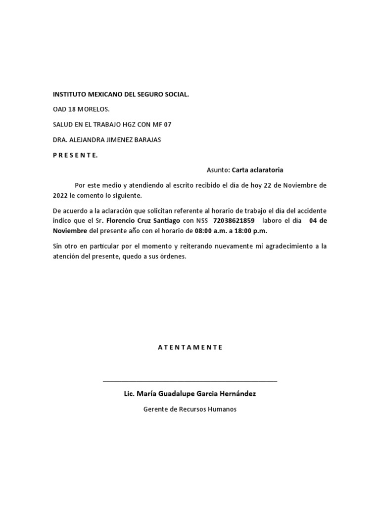 Carta Aclaratoria St7 | PDF