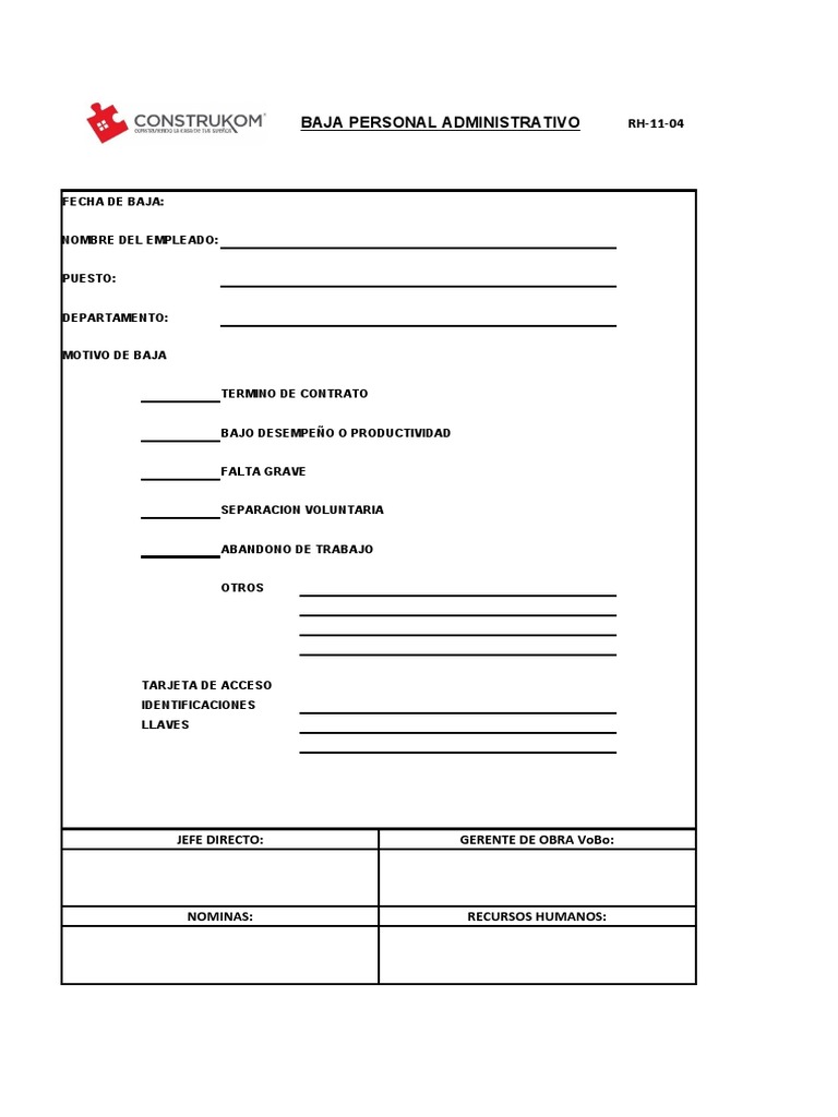 Formato Baja de Personal | PDF