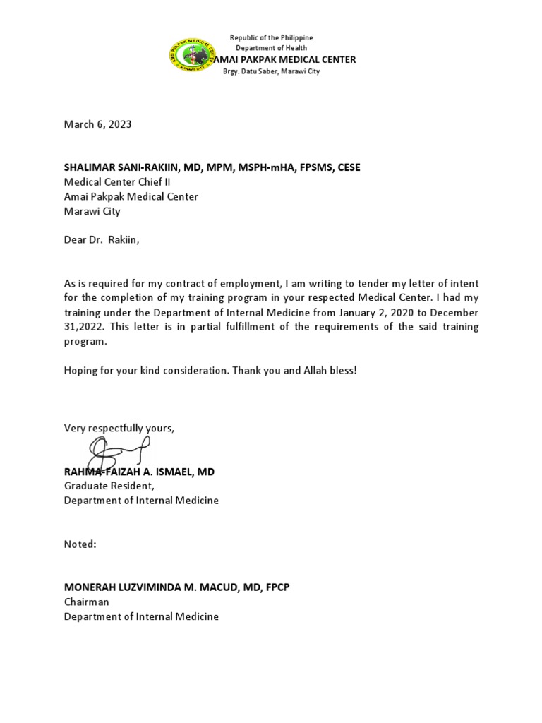 Medical Training Completion Letters | PDF