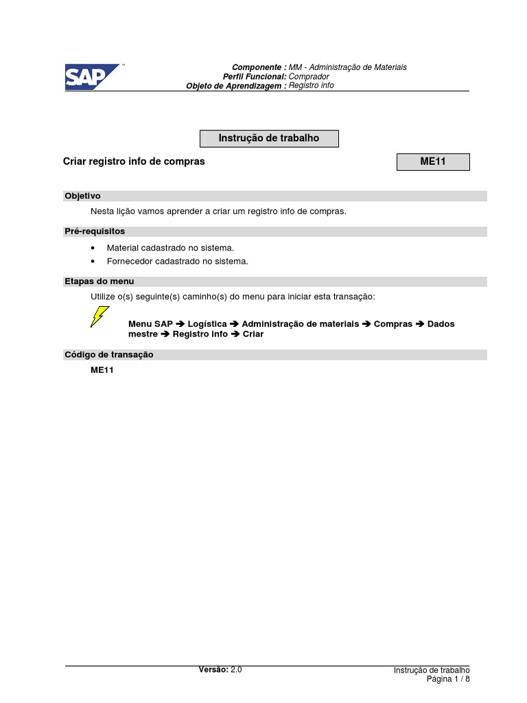 Roteiro - Me11 Criar Registro Info de Compras | PDF | Aprendizado ...