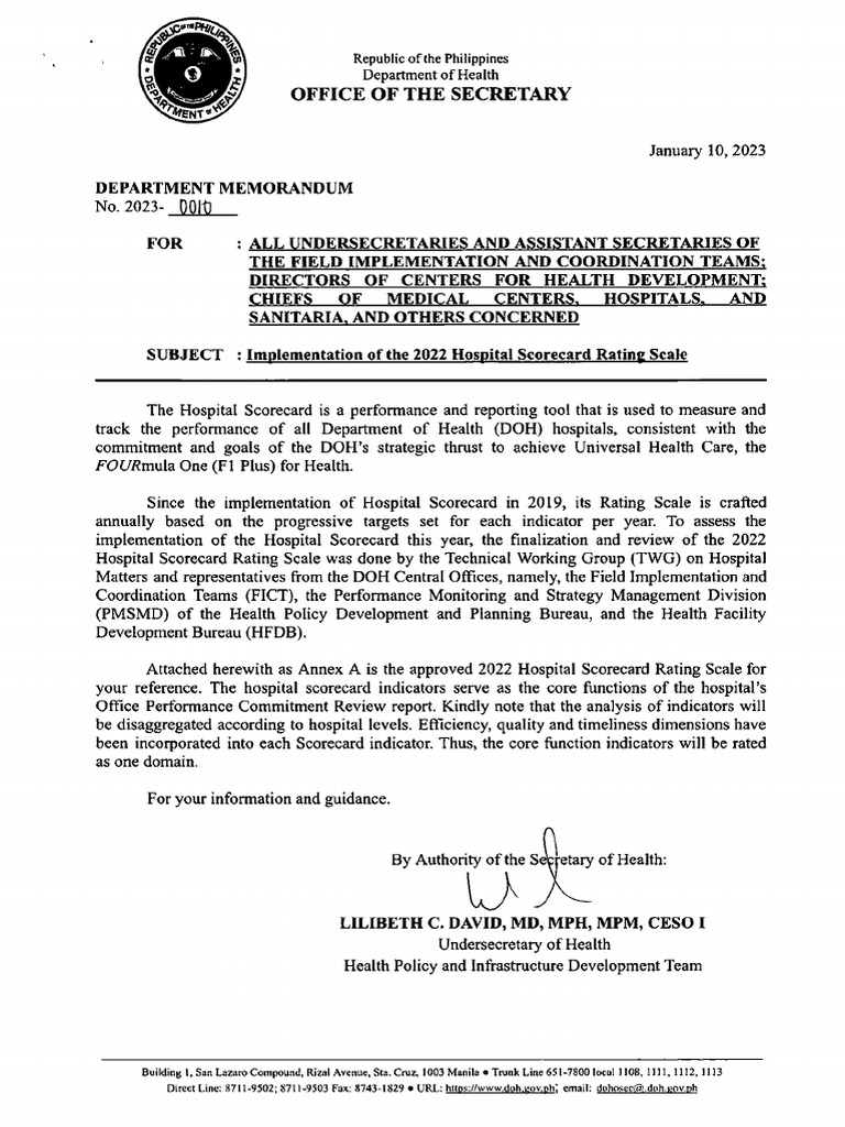 dm2023-0010 - 2022 Hospital Scorecard Rating Scale | PDF | Hospital ...