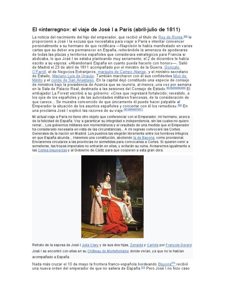 El Interregno El Viaje de José I A París (Abril-Julio de 1811) | PDF