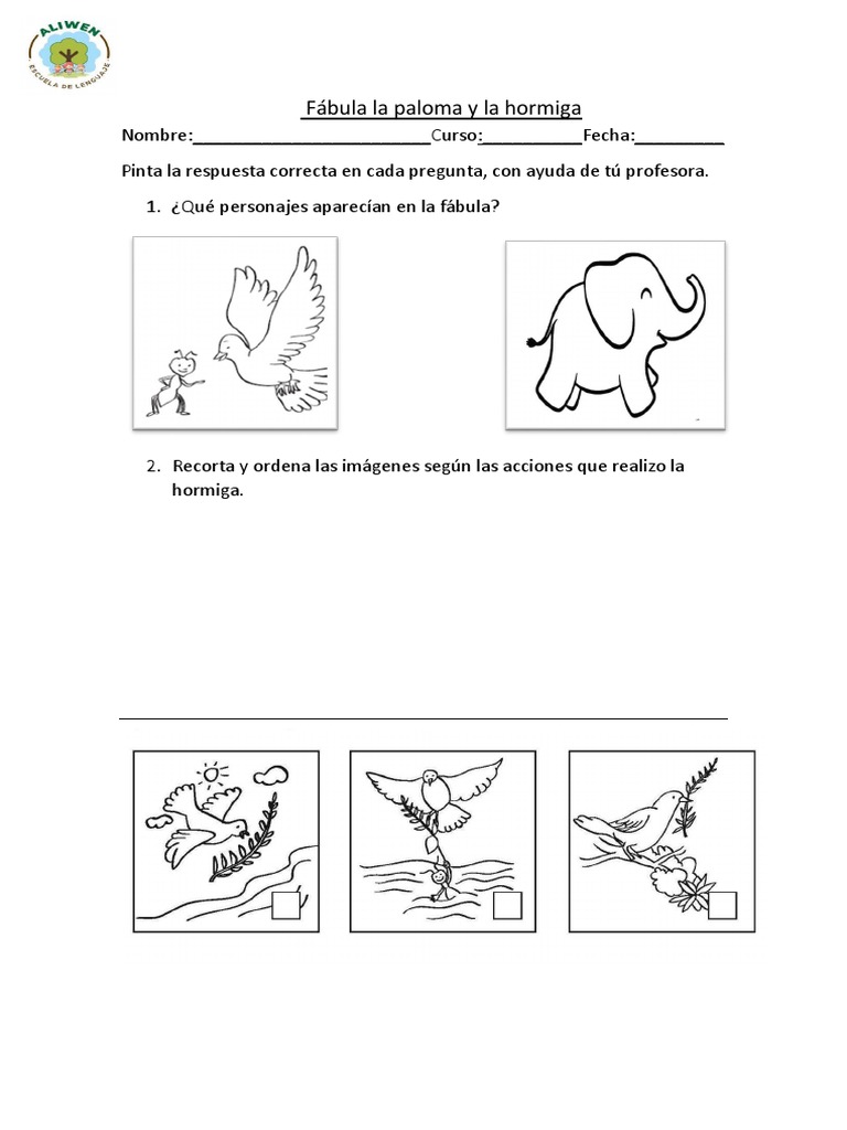 Fábula La Paloma y La Hormiga Nombre | PDF